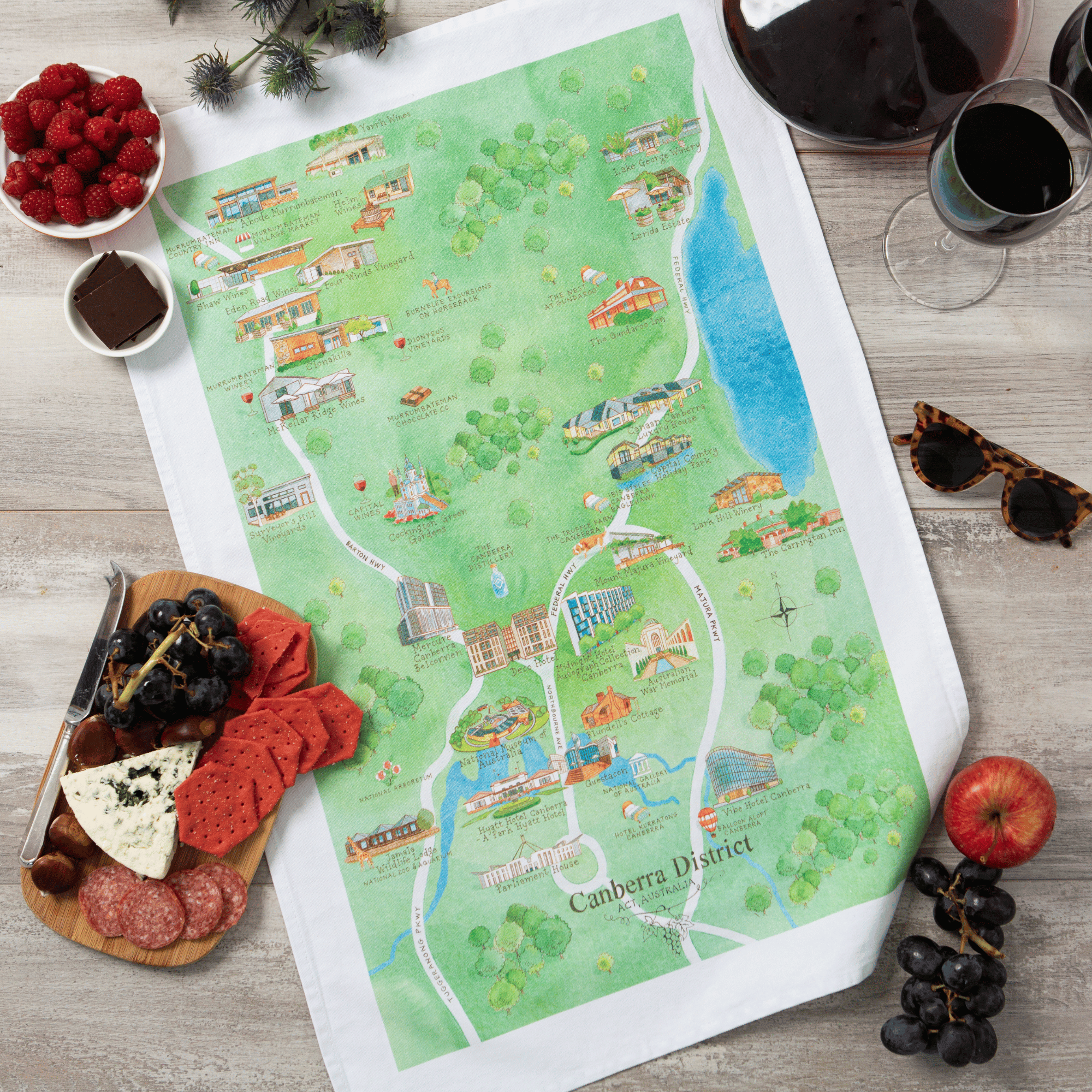 Tea Towel Canberra District 1.0 Wine Region Map - Australian Map Gifts