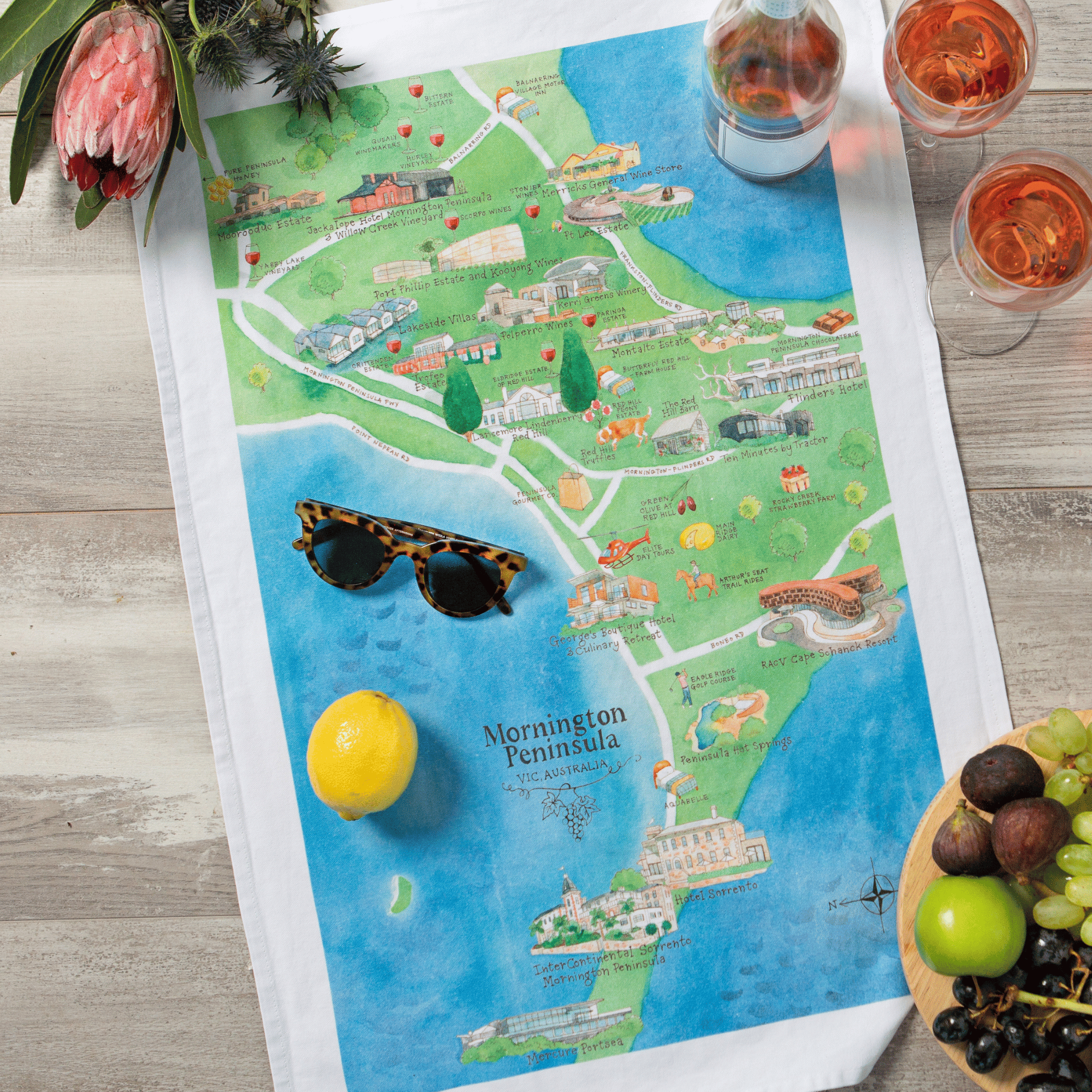 Tea Towel Mornington Peninsula Wine Region Map Gift - Australian Map Gifts